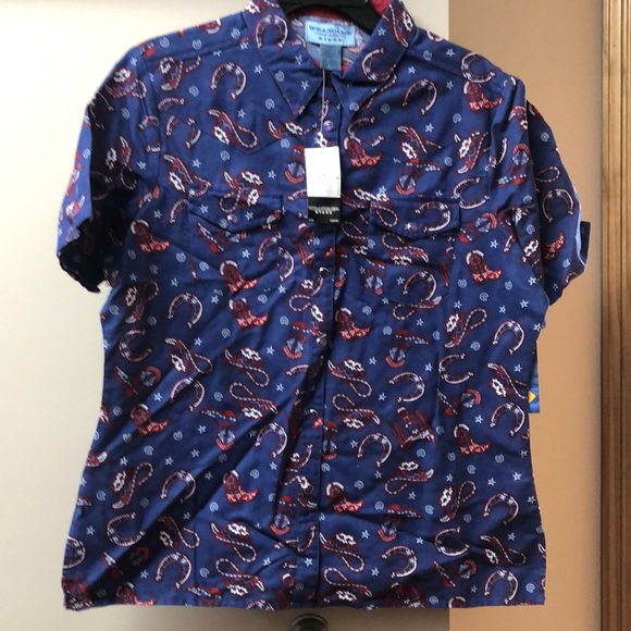 Wrangler | Tops | Vintage Nwt Wrangler Blues Short Sleeve Western Snap ...